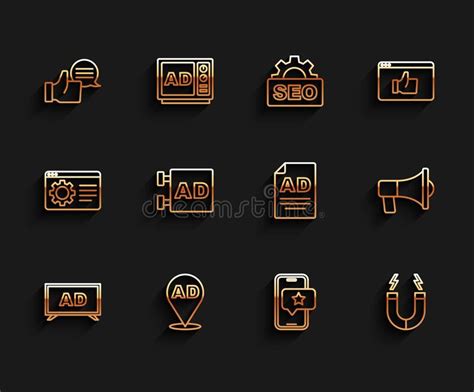 Set Line Advertising Customer Product Rating Mobile With Review Magnet Megaphone And Icon