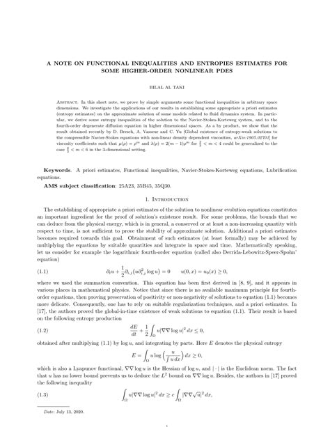 Pdf A Note On Functional Inequalities And Entropies Estimates For Some Higher Order Nonlinear Pdes