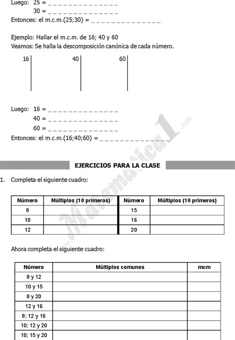MAXIMO COMUN DIVISOR Y MINIMO COMUN MULTIPLO EJERCICIOS RESUELTOS PDF