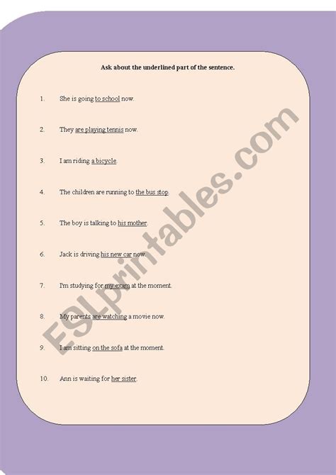 Ask About The Underlined Part Of The Sentence Esl Worksheet By Ruda9110