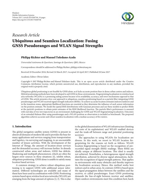 Pdf Ubiquitous And Seamless Localization Fusing Gnss Pseudoranges