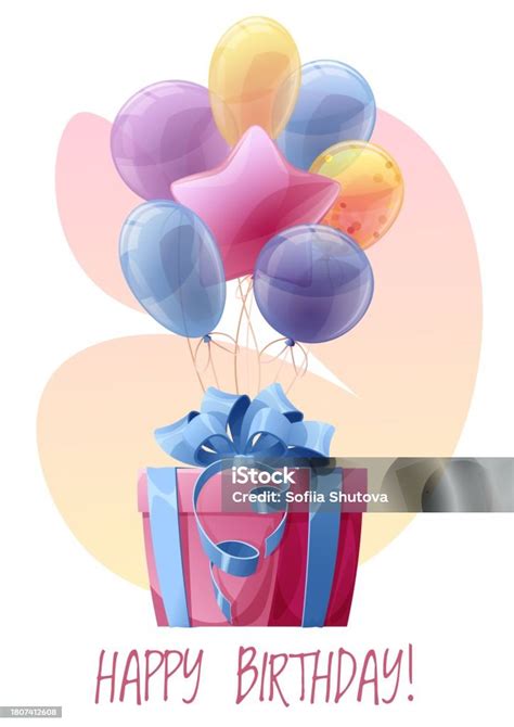 생일 인사말 카드 템플릿입니다 배너 풍선 묶음과 선물 상자가 있는 전단지 생일 축하합니다 휴일 기념일 파티를 위한 초대장 디자인 공휴일에 대한 스톡 벡터 아트 및 기타