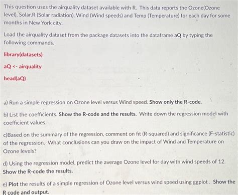 Solved This Question Uses The Airquality Dataset Available