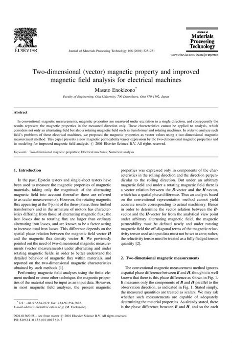 Pdf Two Dimensional Vector Magnetic Property And Improved Magnetic