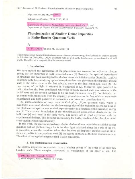 PDF Photoionization Of Shallow Donor Impurities In Finite Barrier Quantum Wells