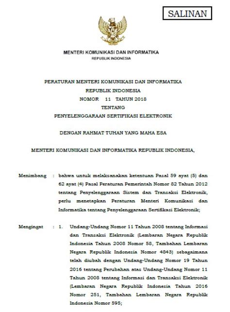 PERATURAN MENTERI KOMUNIKASI DAN INFORMATIKA REPUBLIK INDONESIA NOMOR TAHUN TENTANG
