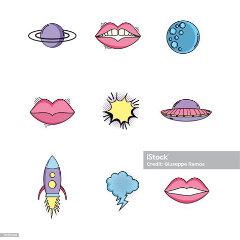 로켓과 Ufo와 함께 패션 입 패치를 설정 0명에 대한 스톡 벡터 아트 및 기타 이미지 0명 1980 1989 년 개체 그룹 Istock