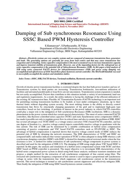 Damping Of Sub Synchronous Resonance Using Sssc Based Pwm Hysteresis