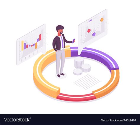 Isometric Businessman Data Analysing Chart Vector Image