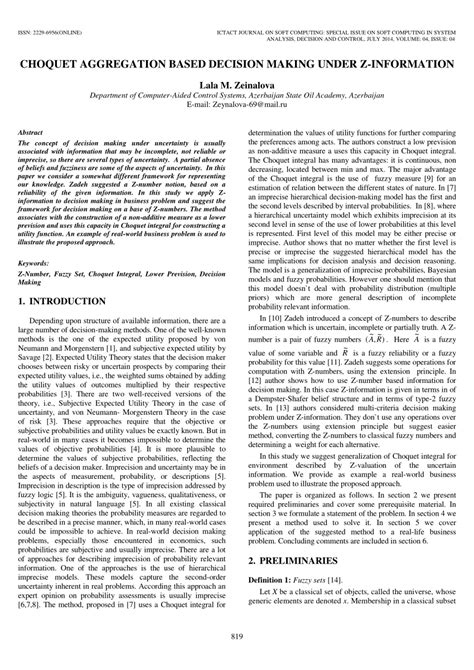 pdf choquet aggregation based decision making under z information