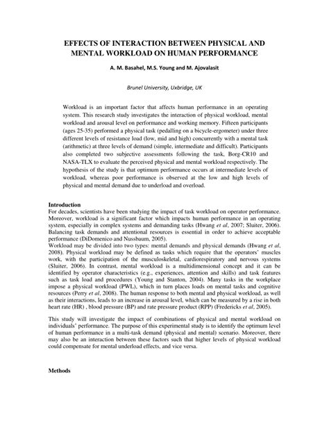 Pdf Effects Of Interaction Between Physical And Mental Workload On Human Performance
