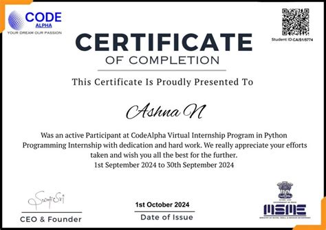 pythonprogramming internship codealpha datascience coding ashna n