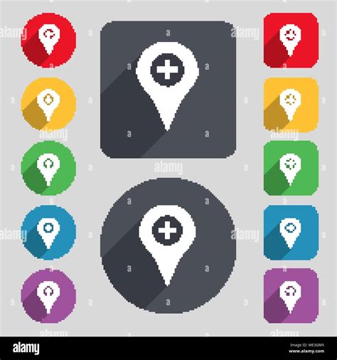 Plus Map Pointer GPS Location Icon Sign A Set Of 12 Colored Buttons
