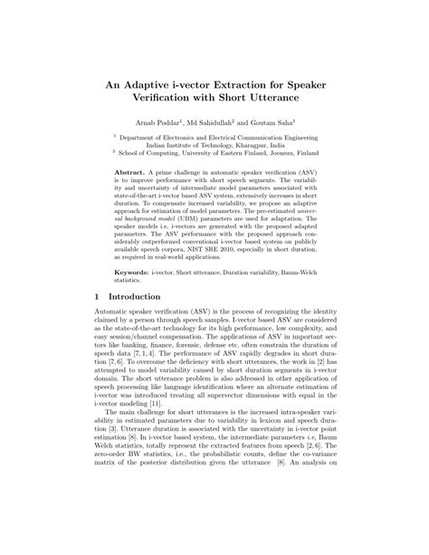 pdf an adaptive i vector extraction for speaker verification with