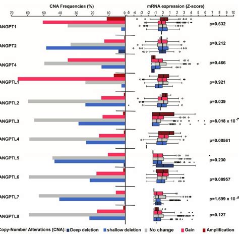 Correlation Between Dna Copy Number Of Angptangptl Genes And Their Download Scientific Diagram