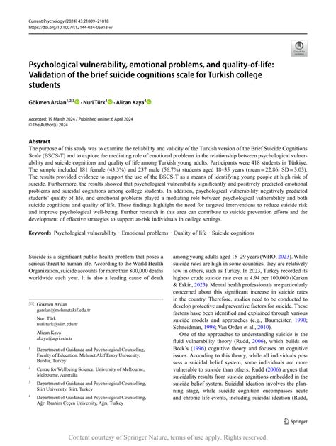 Pdf Psychological Vulnerability Emotional Problems And Quality Of Life Validation Of The