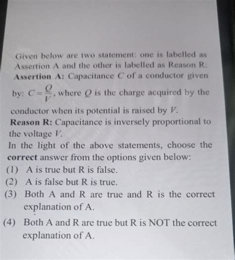 Given Below Are Two Statement One Is Labelled As Assertion A And The Oth