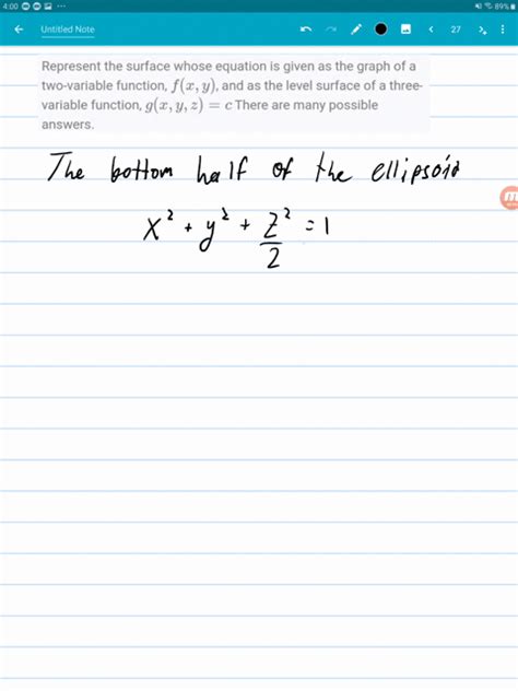 solved represent the surface whose equation is given as the graph of a