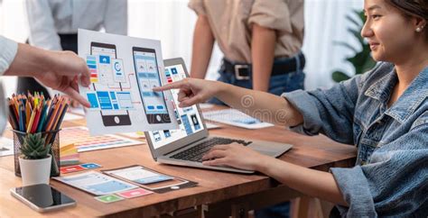 creative front end developer brainstorming ui design scrutinize stock