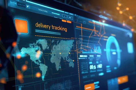 Digital Interface Showing Delivery Tracking On A Global Map With Futuristic Graphical Elements