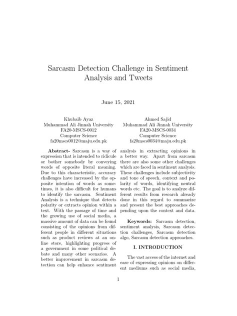 Sarcasm Detection Challenge In Sentiment Analysis And Tweets Pdf