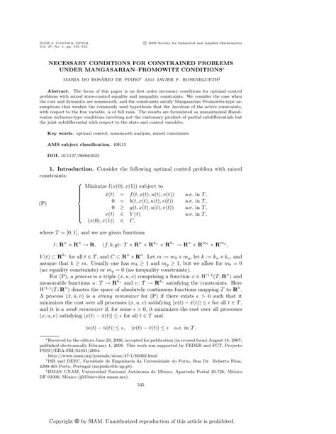 Pdf Necessary Conditions For Constrained Problems Under Mangasarian Fromowitz Conditions