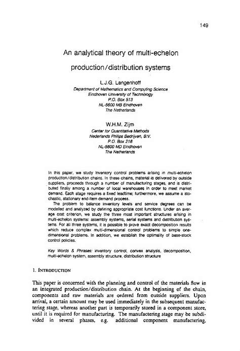 pdf an analytical theory of multi echelon production distribution