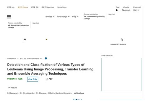 pdf detection and classification of various types of leukemia using