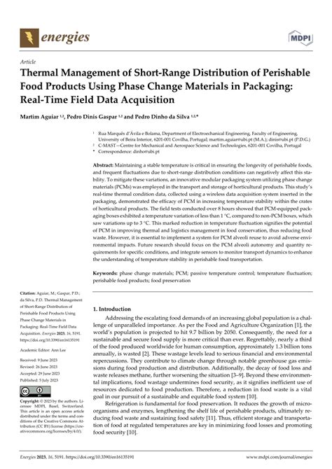 PDF Thermal Management Of Short Range Distribution Of Perishable Food Products Using Phase