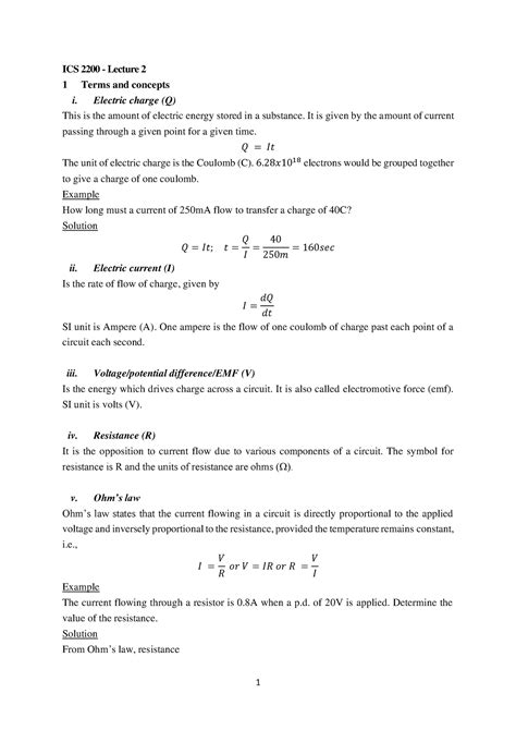 Ics 2200 Lecture 2 Electrical Concepts Resistors Ics 2200 Lecture 2 1 Terms And Concepts I