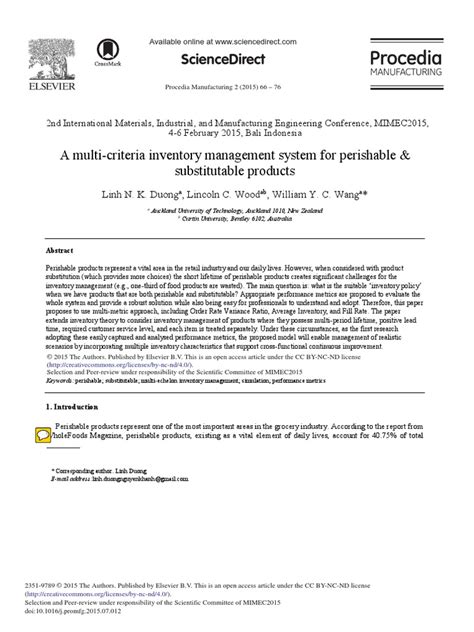 A Multi Criteria Inventory Management System For Perishable And Substitutable Products Pdf