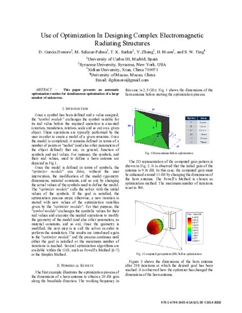 Pdf Use Of Optimization In Designing Complex Electromagnetic Radiating Structures