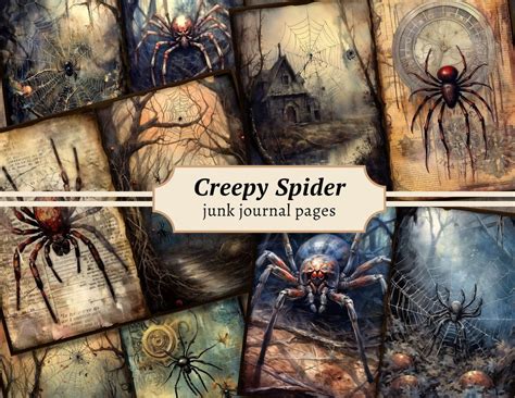 Creepy Spider Junk Journal Pages Digital Scrapbook Paper Kit Scary Cobweb Printable Goth