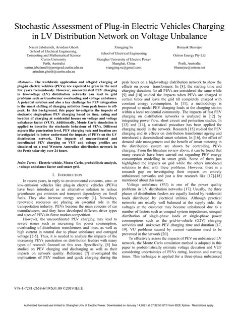 Pdf Stochastic Assessment Of Plug In Electric Vehicles Charging In Lv Distribution Network On
