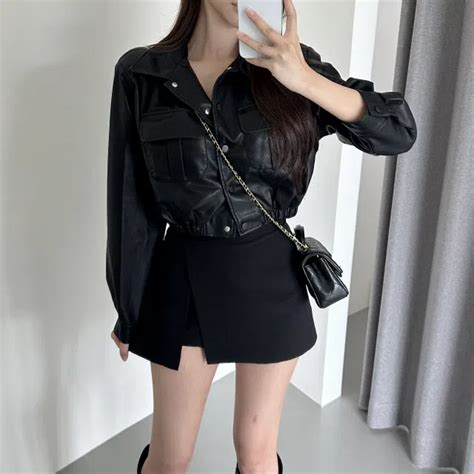 가성비굿강추 레더 포켓 퍼프크롭 라이더 가죽자켓 3color 밴딩숏 예핏