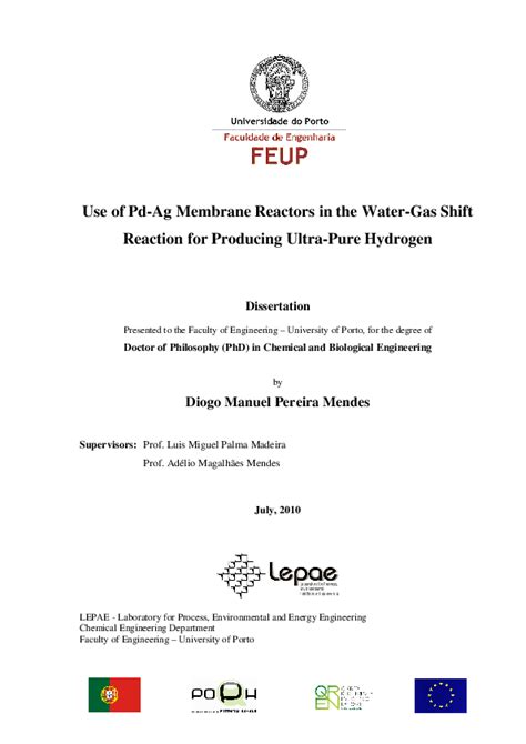 Pdf Use Of Pd Ag Membrane Reactors In The Water Gas Shift Reaction For Producing Ultra Pure