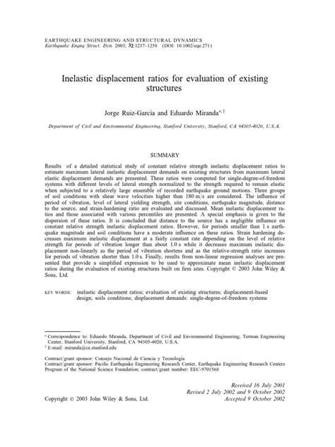 Ruiz Garcia Inelastic Displacement Ratios For Evaluation Of Existing