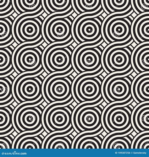 Vector Seamless Rounded Lines Texture Modern Geometric Circular Shape Background Monochrome