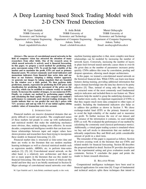 Pdf A Deep Learning Based Stock Trading Model With 2 D Cnn Trend Detection