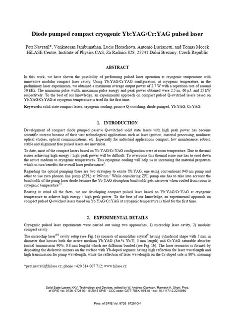 Diode Pumped Compact Cryogenic Yb Yag Cr Yag Pulsed Laser Pdf
