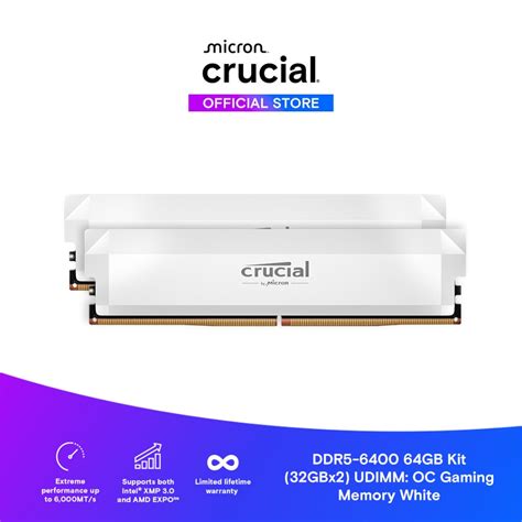 Jual Crucial Pro Overclocking 64gb Kit 32gbx2 Ddr5 6400 Udimm Oc Gaming Memory White Shopee
