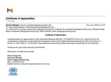 tanushree mohanty on linkedin certificateofappreciation
