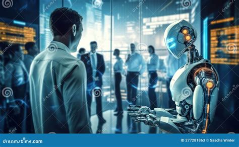 Human Ai Interaction In A Busy Office Environment Generative Ai Stock