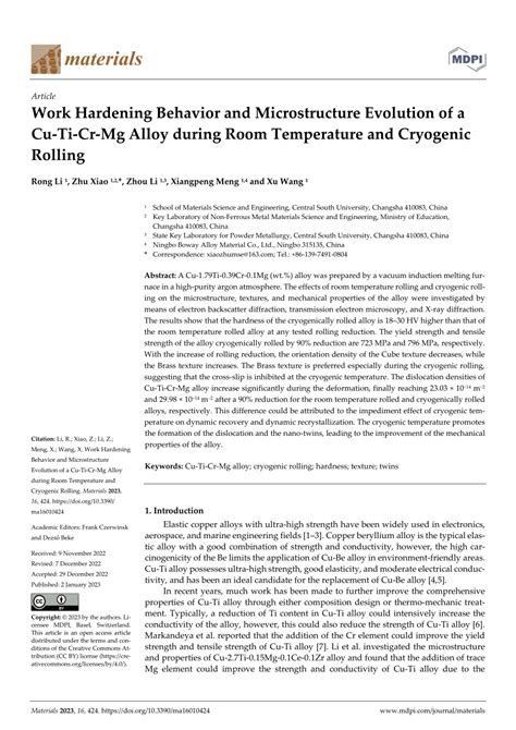 Pdf Work Hardening Behavior And Microstructure Evolution Of A Cu Ti