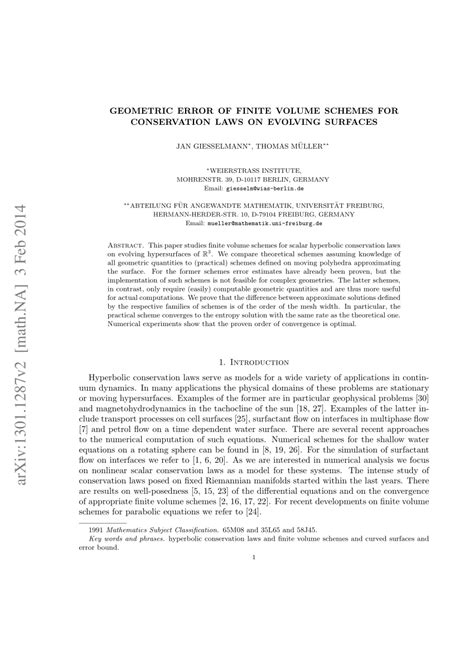 Pdf Geometric Error Of Finite Volume Schemes For Conservation Laws On