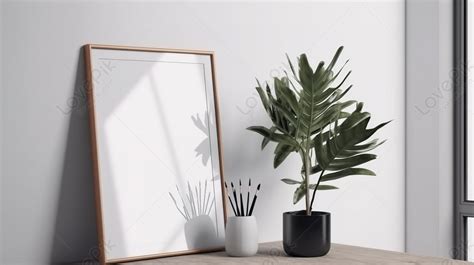 흰색 벽 배경에 화분이 있는 3d 렌더링된 채워지지 않은 프레임 프로토타입 타입 배경 화분 배경 식물 배경 이미지 Hd 타입 화분 식물 배경 사진 무료 다운로드