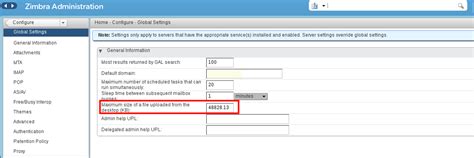 head tap zimbra adjust attachment size limit
