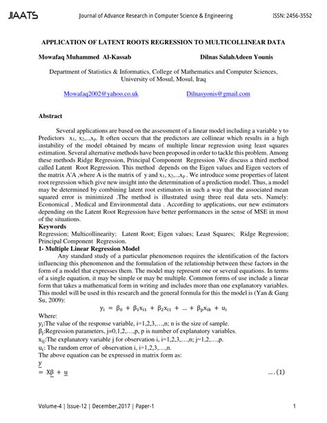 Pdf Application Of Latent Roots Regression To Multicollinear Data