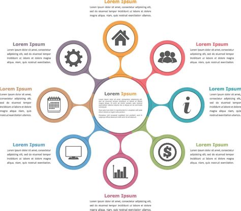 Circle Diagram With Eight Elements With Icons And Text Flow Chart