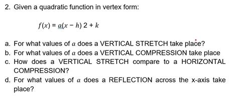 Solved Given A Quadratic Function In Vertex Form Chegg